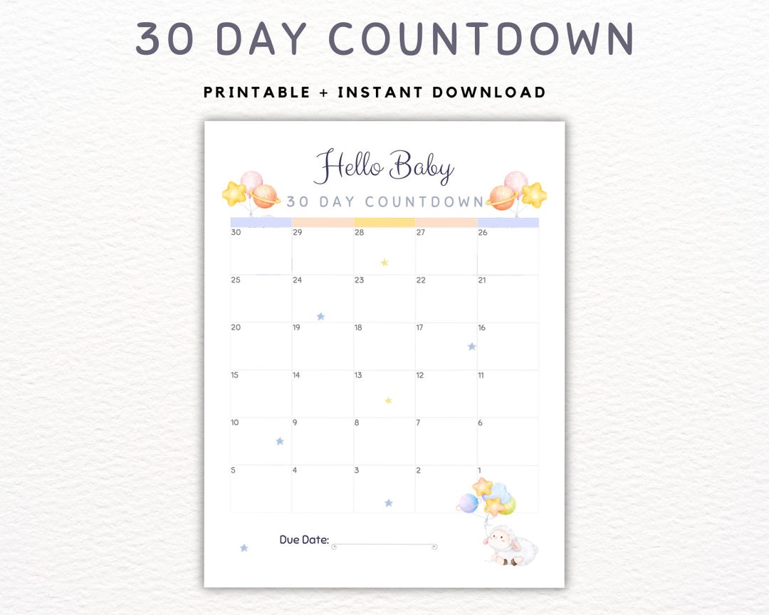 Pregnancy Countdown Calendar, 30 Days to Baby (printable PDF) - Etsy