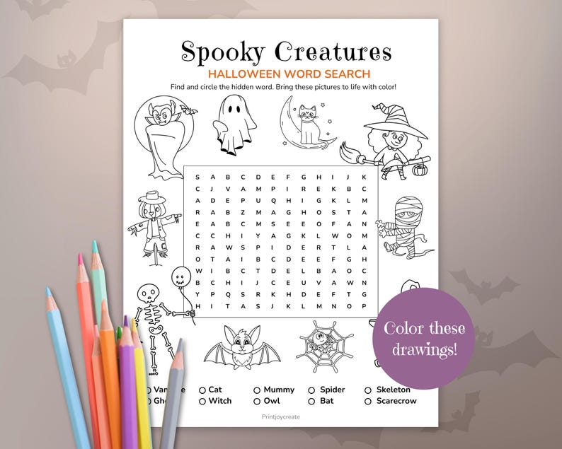 Halloween Word Search for Kids: Printable Game (PDF Download) - Etsy