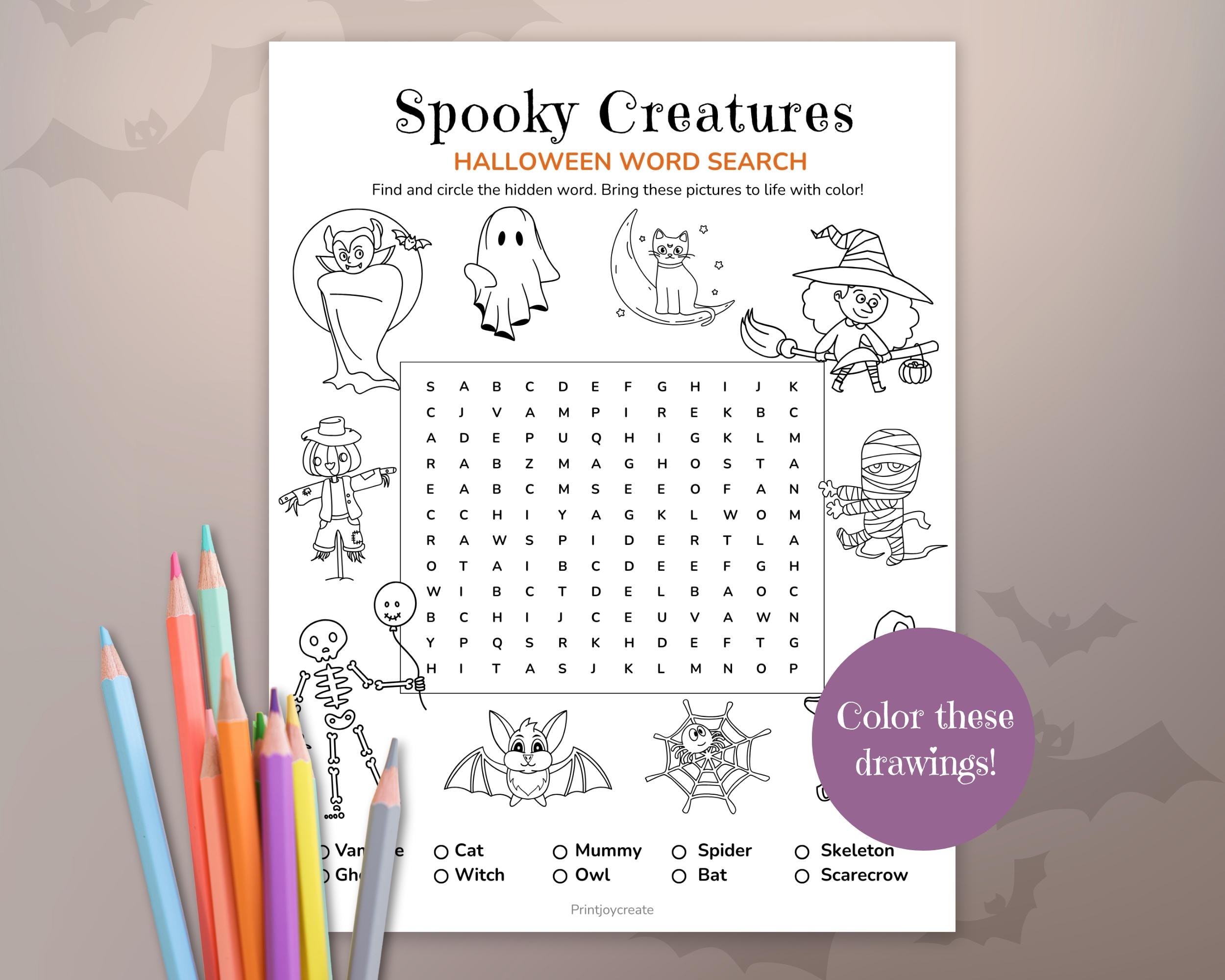 Halloween Word Search for Kids: Printable Game (PDF Download) - Etsy