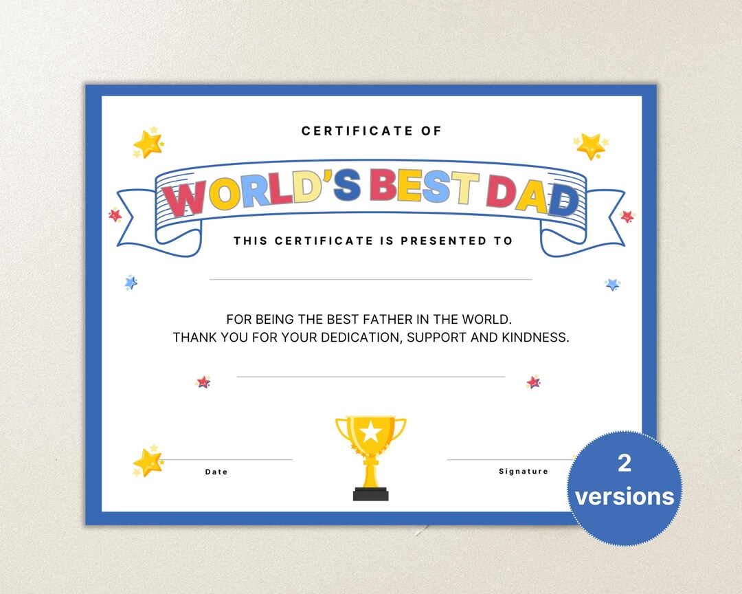 World's Best Dad Certificate, Father's Day Printable Certificate ...