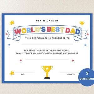 World's Best Dad Certificate, Father's Day Printable Certificate ...