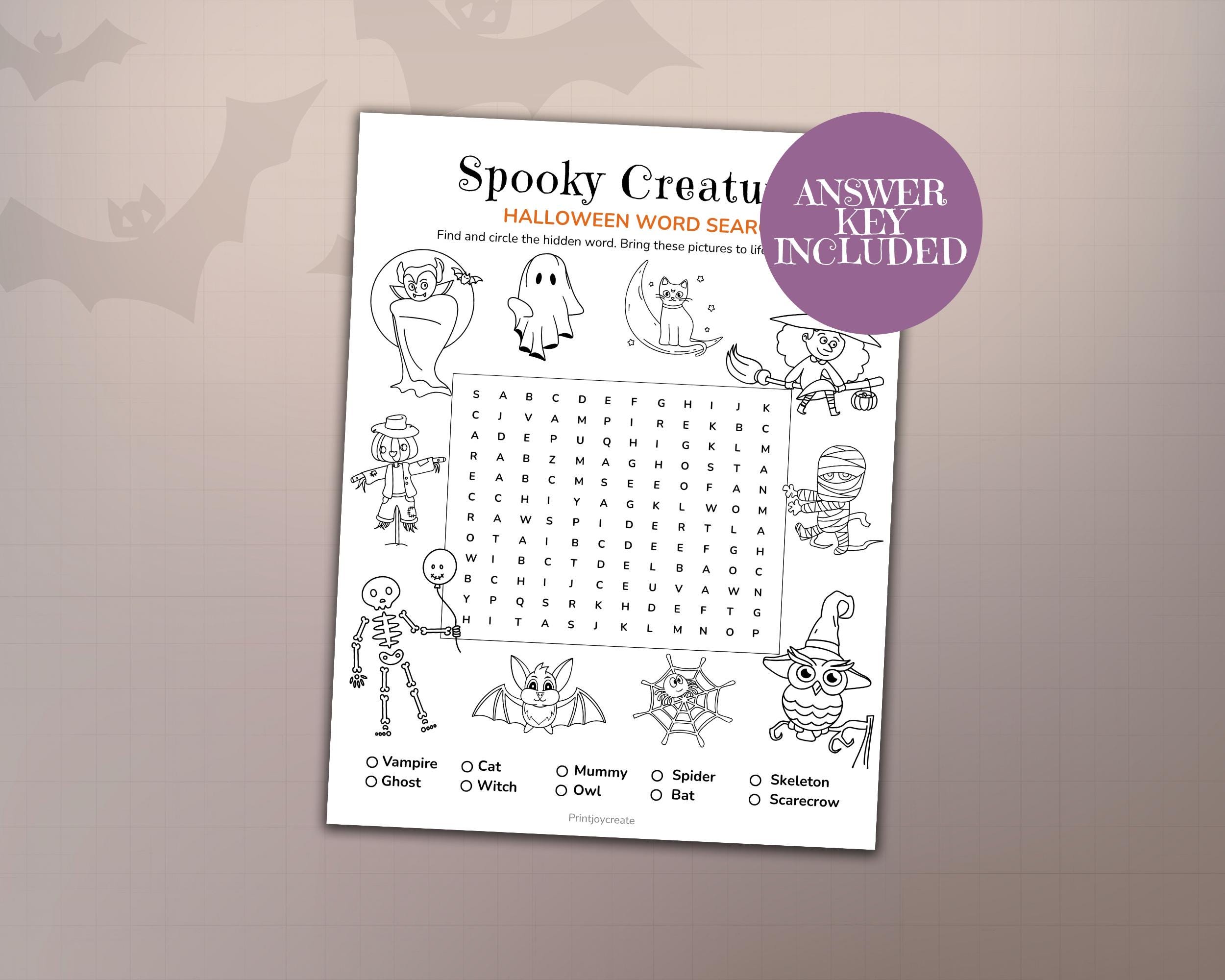 Halloween Word Search for Kids: Printable Game (PDF Download) - Etsy