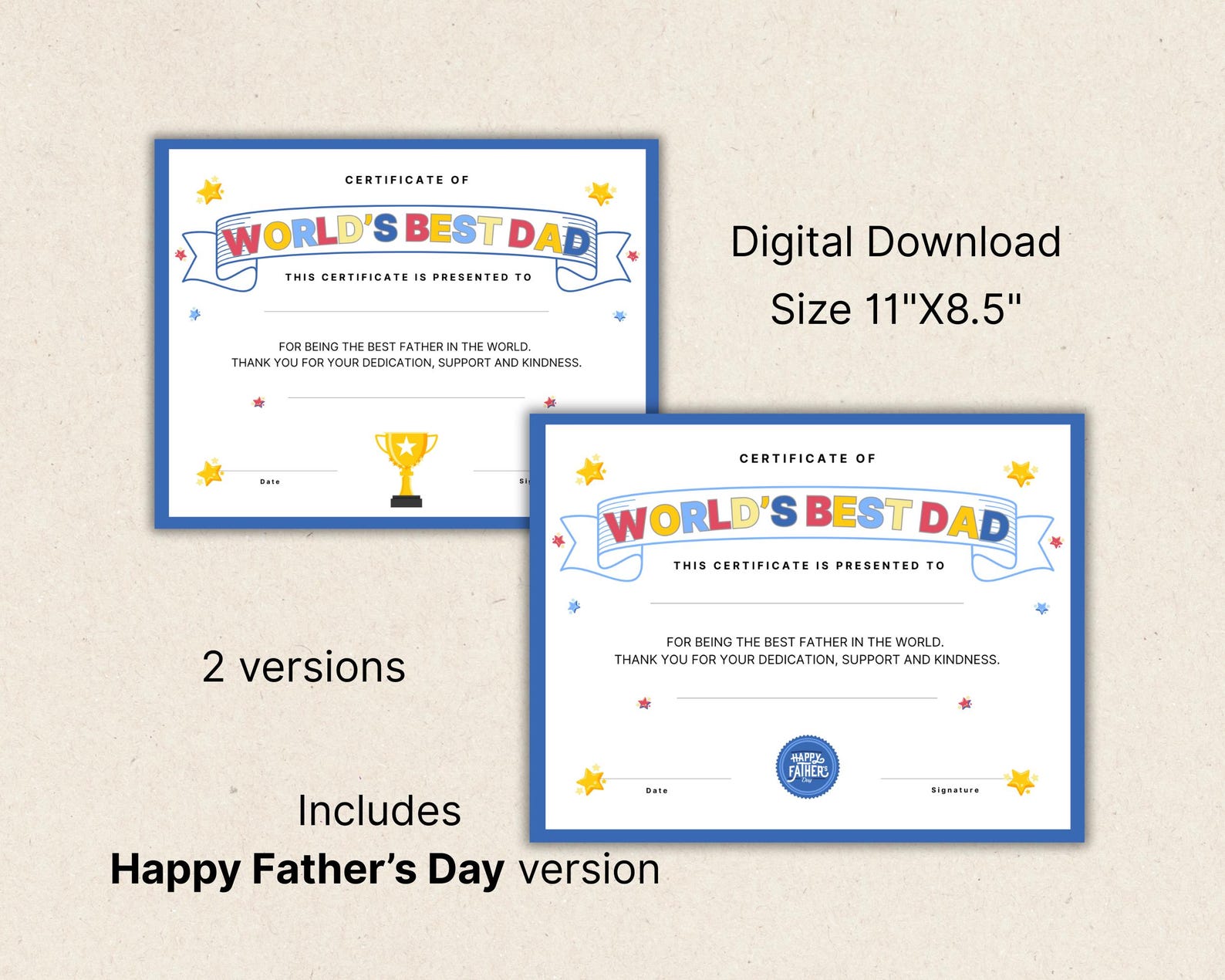 World's Best Dad Certificate, Father's Day Printable Certificate ...