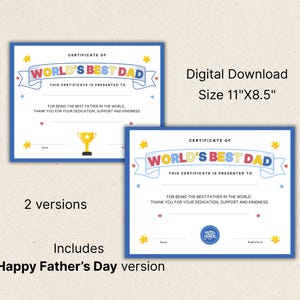 World's Best Dad Certificate, Father's Day Printable Certificate ...