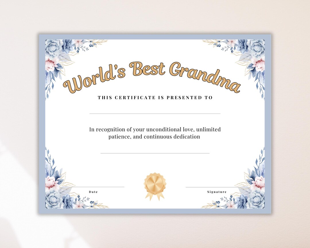 Best Grandma Certificate, Grandparents Day Gift, Mother's Day Gift for ...