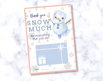 EDITABLE Christmas Thank You Snow Much Gift Card Holder, Printable ...