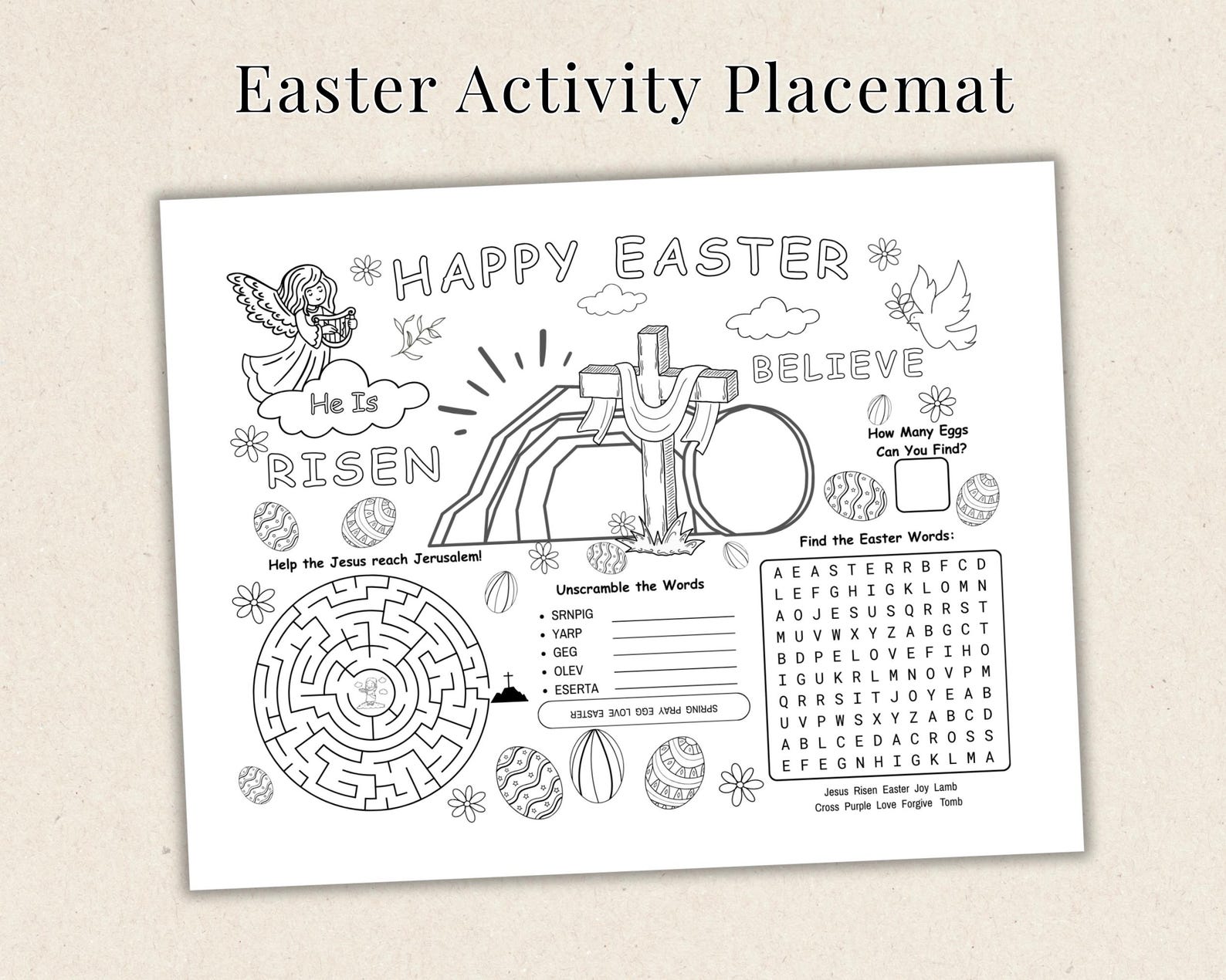 Holy Week Easter Activity Placemat: Bible Story Coloring Page (PDF ...