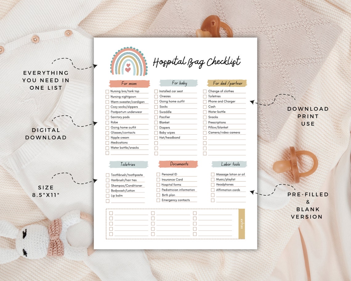 Hospital Bag Checklist for Labor and Delivery, Maternity Bag Checklist ...