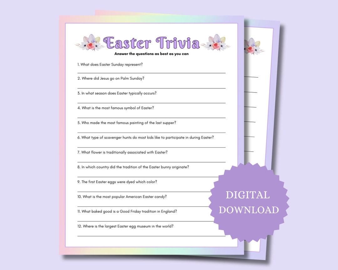 Easter Trivia Game, Printable Easter Party Game, Easter Activity, Bible ...