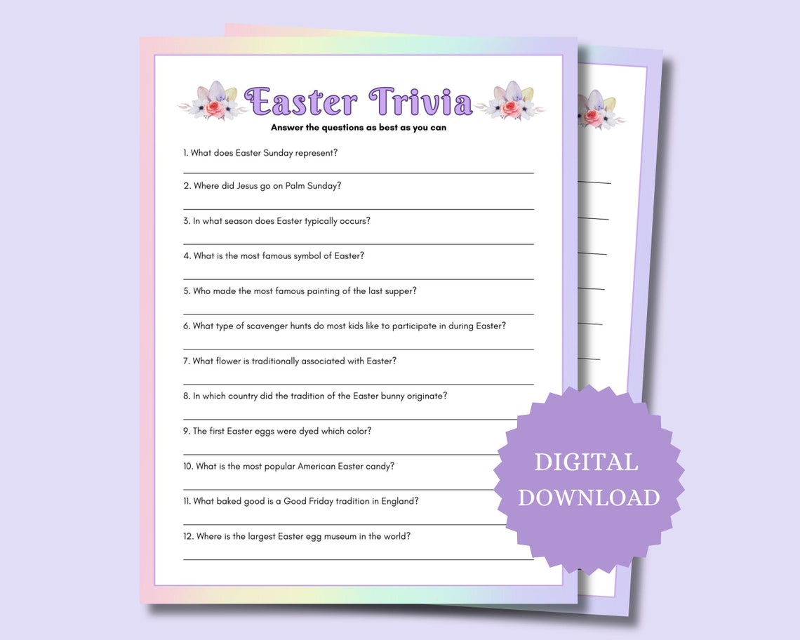 Easter Trivia Game, Printable Easter Party Game, Easter Activity, Bible ...