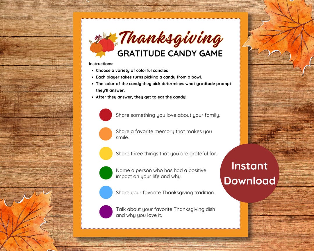 Thanksgiving Gratitude Game, Candy Gratitude Game, Kids Thanksgiving ...