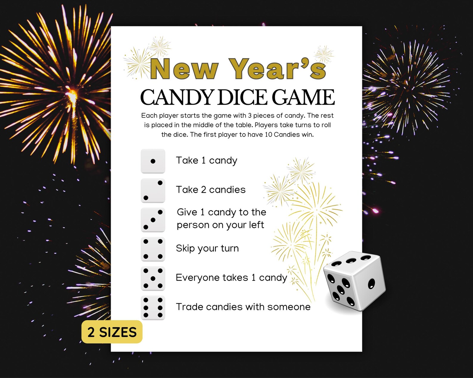 New Year's Eve Candy Dice Game, Printable Party Game, Activity for Kids ...