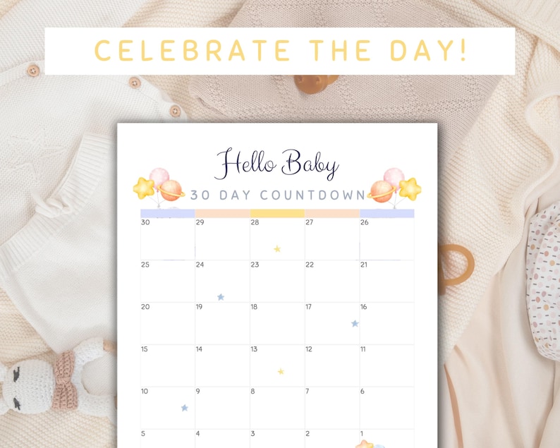 Pregnancy Countdown Calendar, 30 Days to Baby (printable PDF) - Etsy