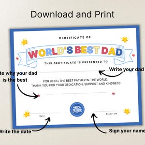 World's Best Dad Certificate, Father's Day Printable Certificate ...