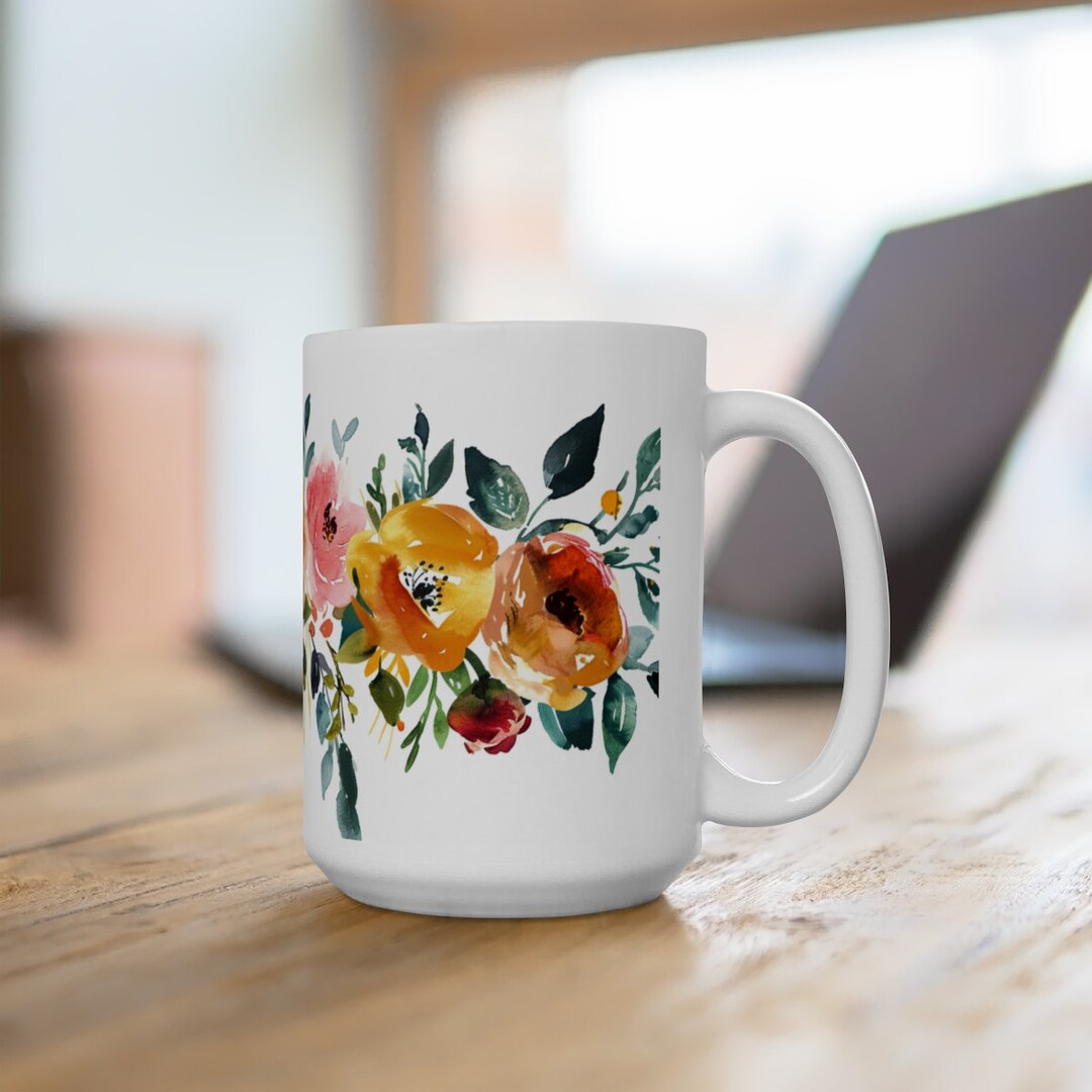 Custom Floral Mug, Cute Flower Design Coffee Mug, Botanical Tea Cup ...