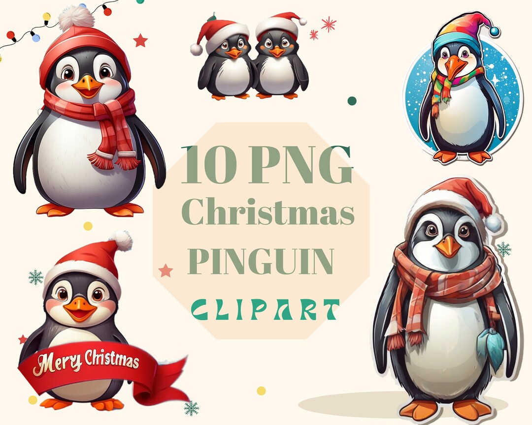 Christmas Penguins Clipart Bundle, Cute Penguins, Set of 10 ...