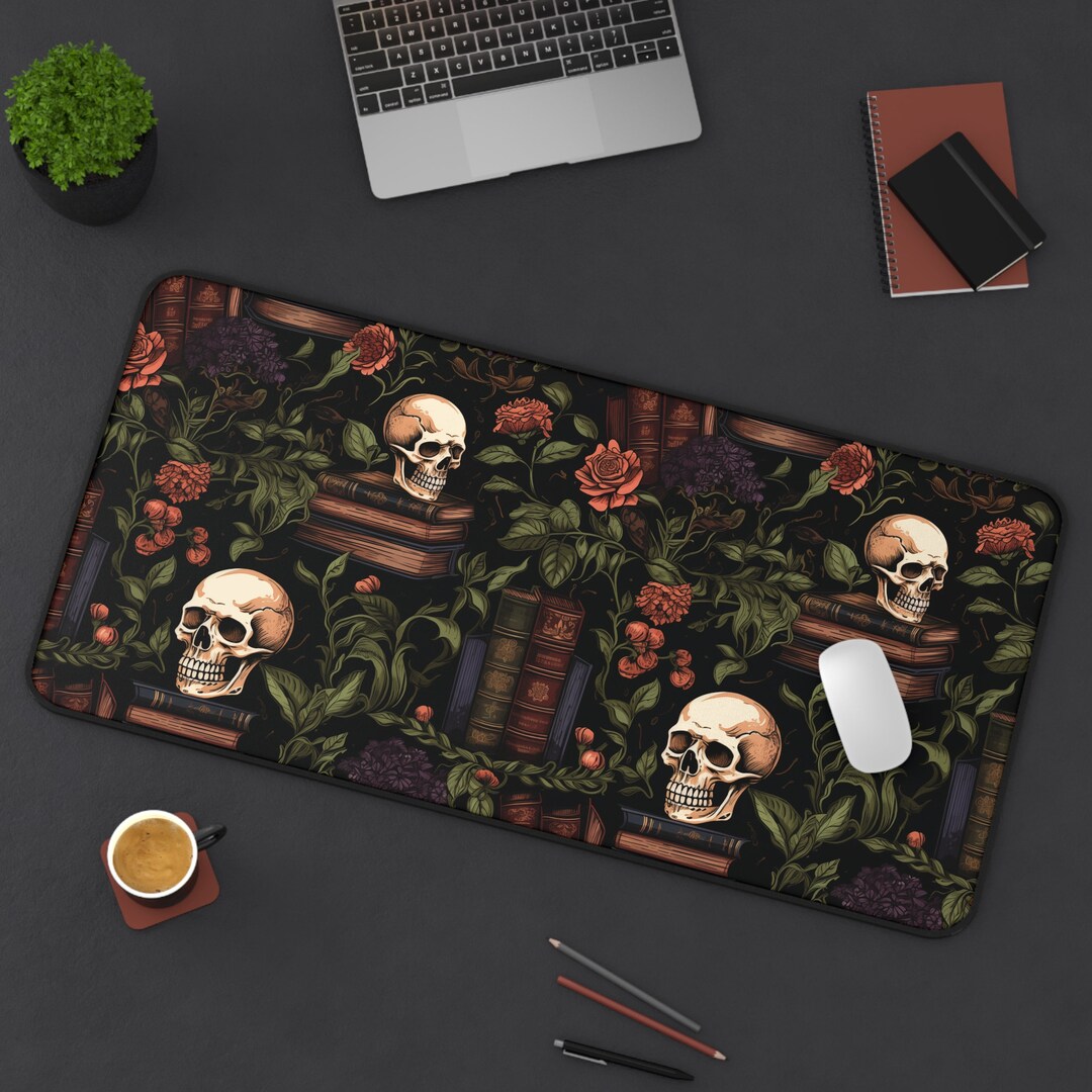 Dark Academia Desk Mat, Skulls Flowers Mouse Pad, 3 Sizes 1831 Mouse ...