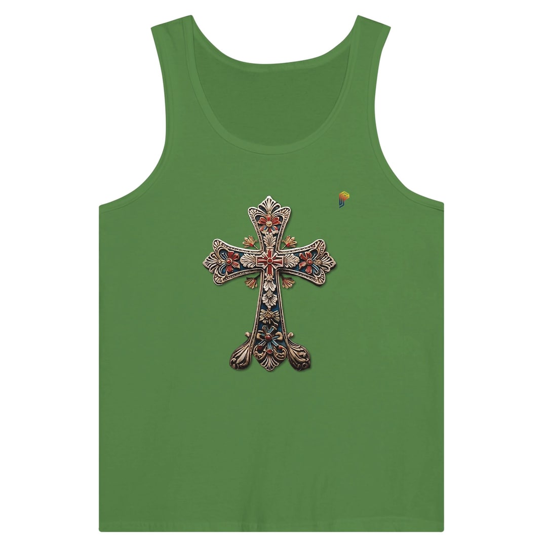 KRUS Golden Ornate Cross on Men's Tank Top - Etsy