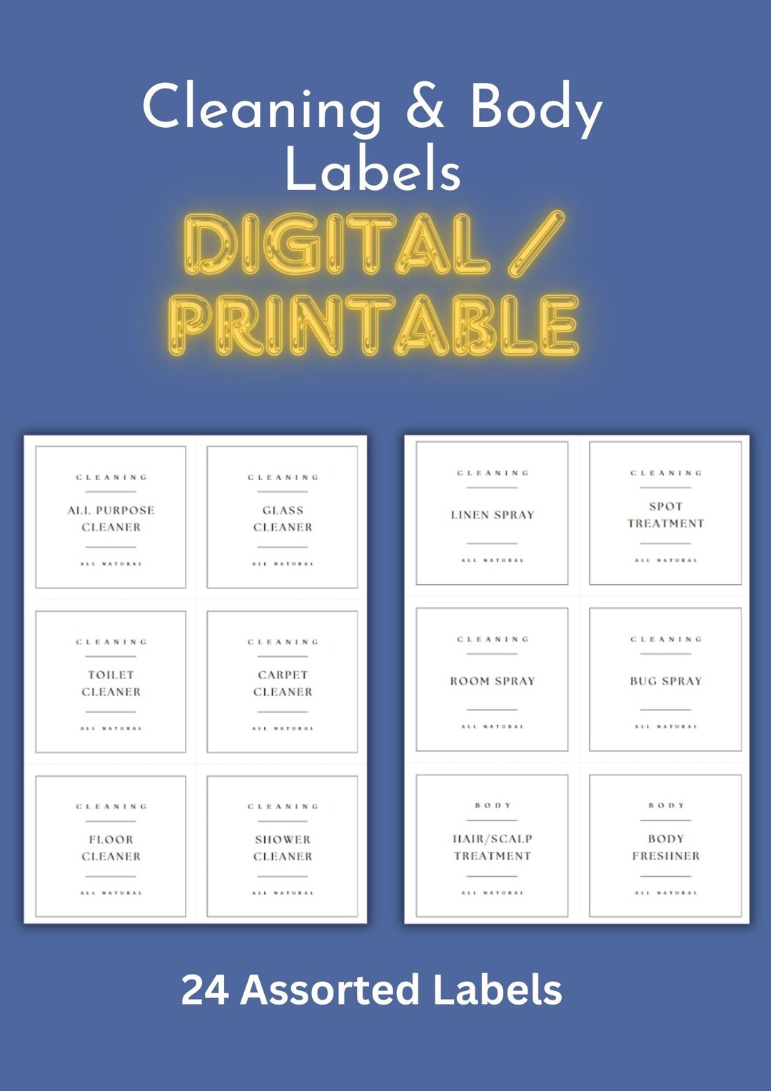 Cleaning and Body Labels - Printable 24 Assorted Labels - Etsy