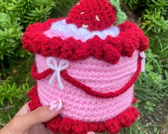 Strawberry Cherry French Vanilla Crochet Cake Box Handmade - Etsy
