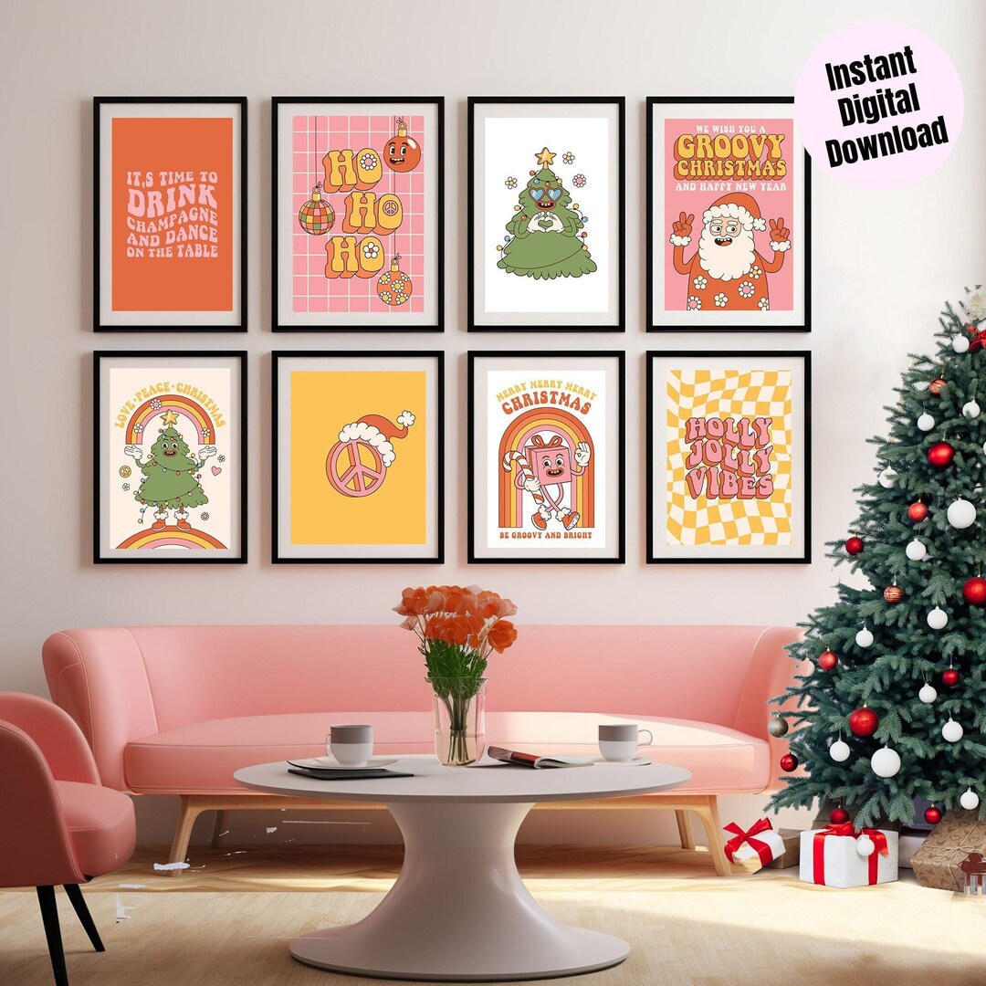 Retro Christmas Wall Art Bundle 8 Christmas Printable Posters Groovy ...