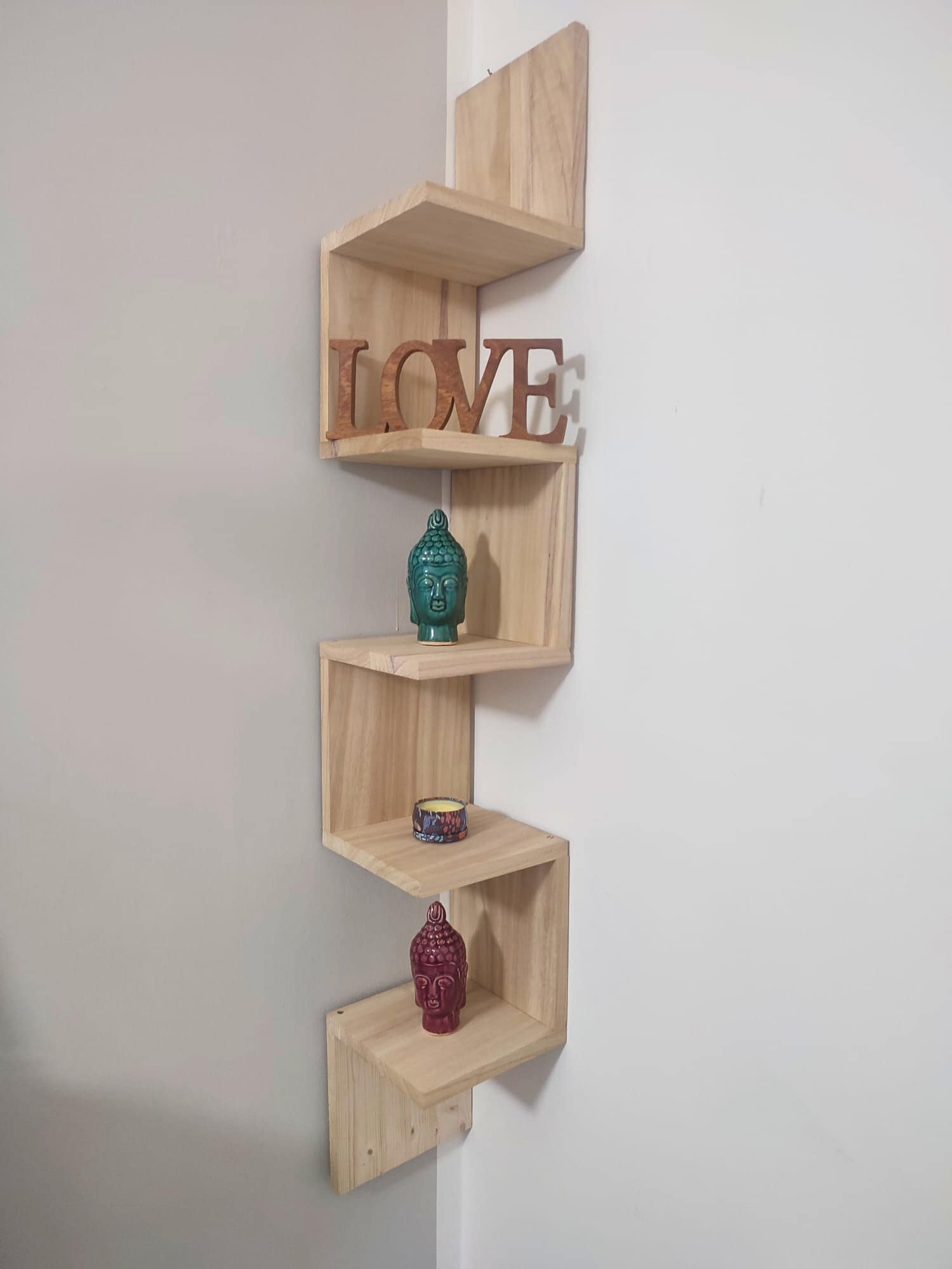 Handmade Wall Mounted Corner Shelf With 5 Shelves, Wooden Storage Unit ...
