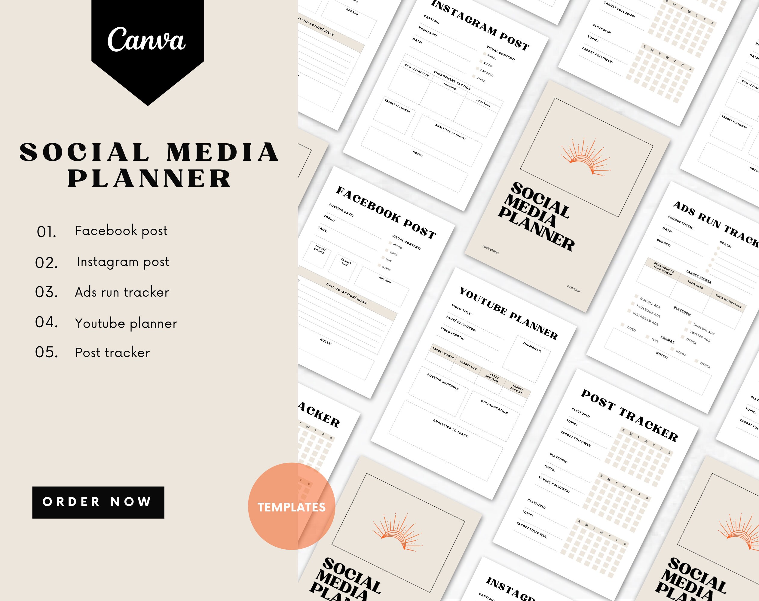 Workbook Social Media Planner, Digital Workbook Planner, Beige ...