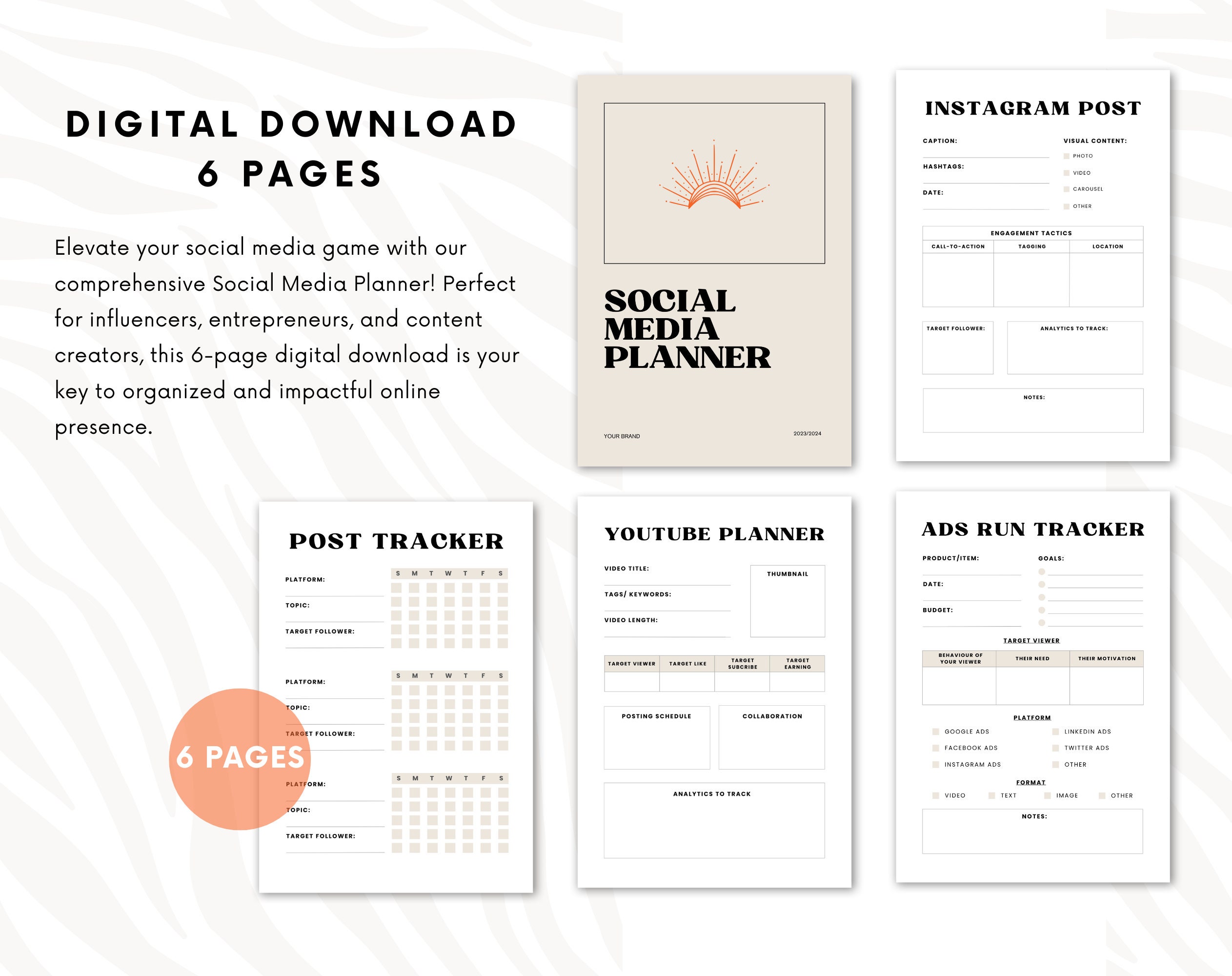 Workbook Social Media Planner, Digital Workbook Planner, Beige ...
