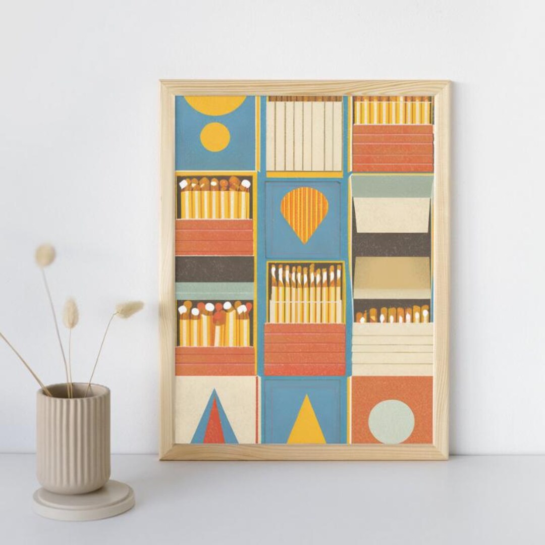 Midcentury Modern Matchbox Decor, Poster Artwork Matte Vertical Prints ...