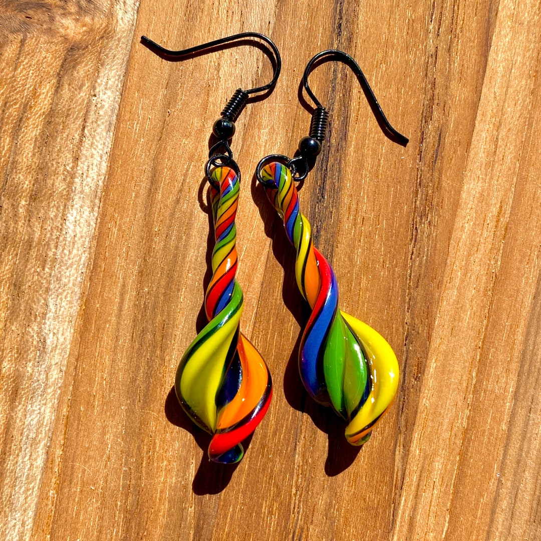 Rainbow Swirl Blown Glass Earrings - Handmade Jewelry - Hypoallergenic ...
