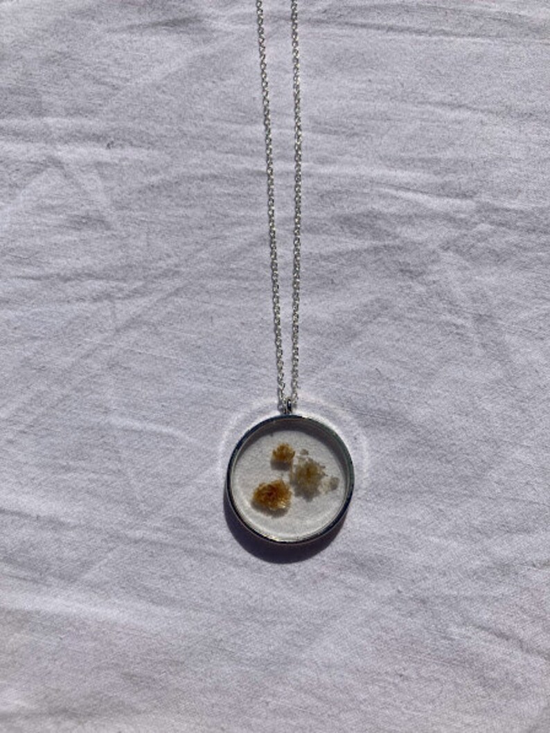 Dried Flower Resin Necklace Floral Handmade Jewelry Silver Resin ...