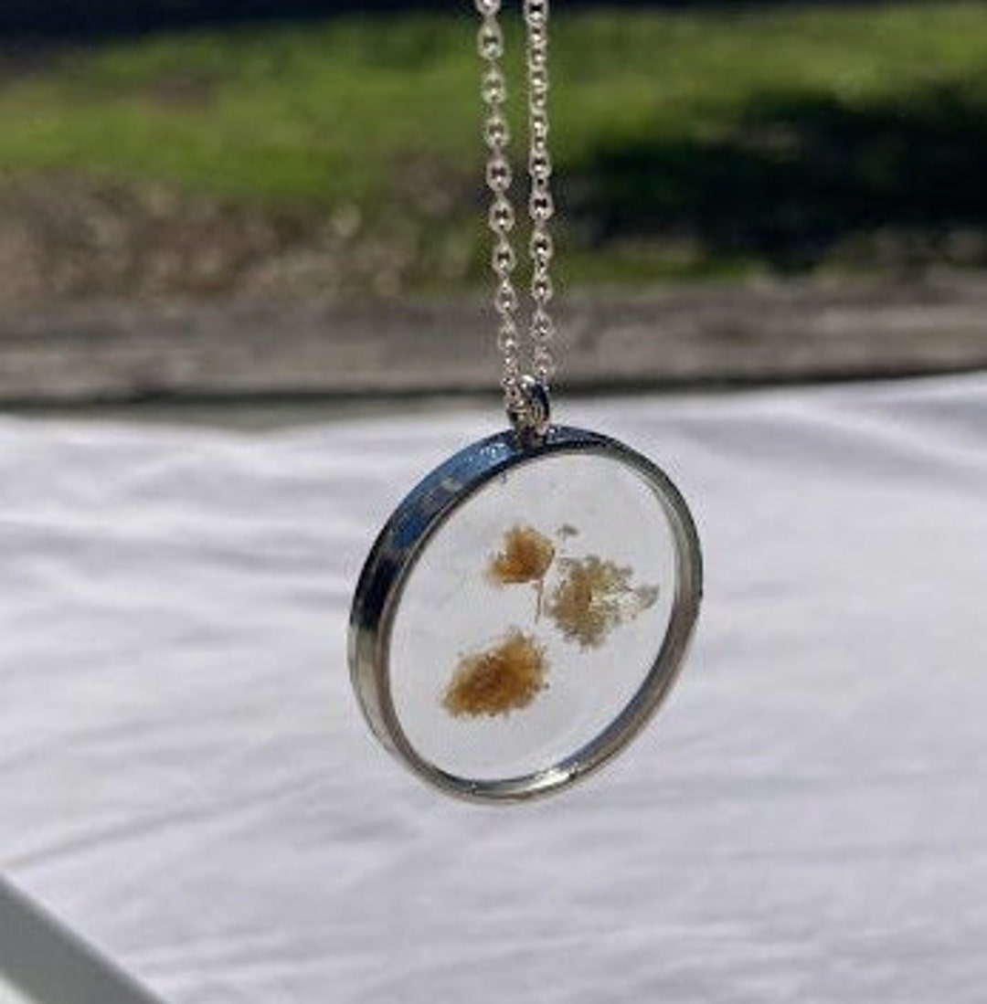 Dried Flower Resin Necklace Floral Handmade Jewelry Silver Resin ...