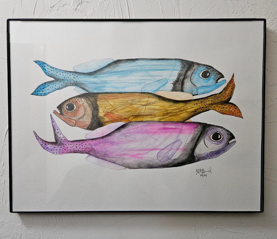 Original Watercolor Pencil & Ink Fish Drawing #8 - Etsy