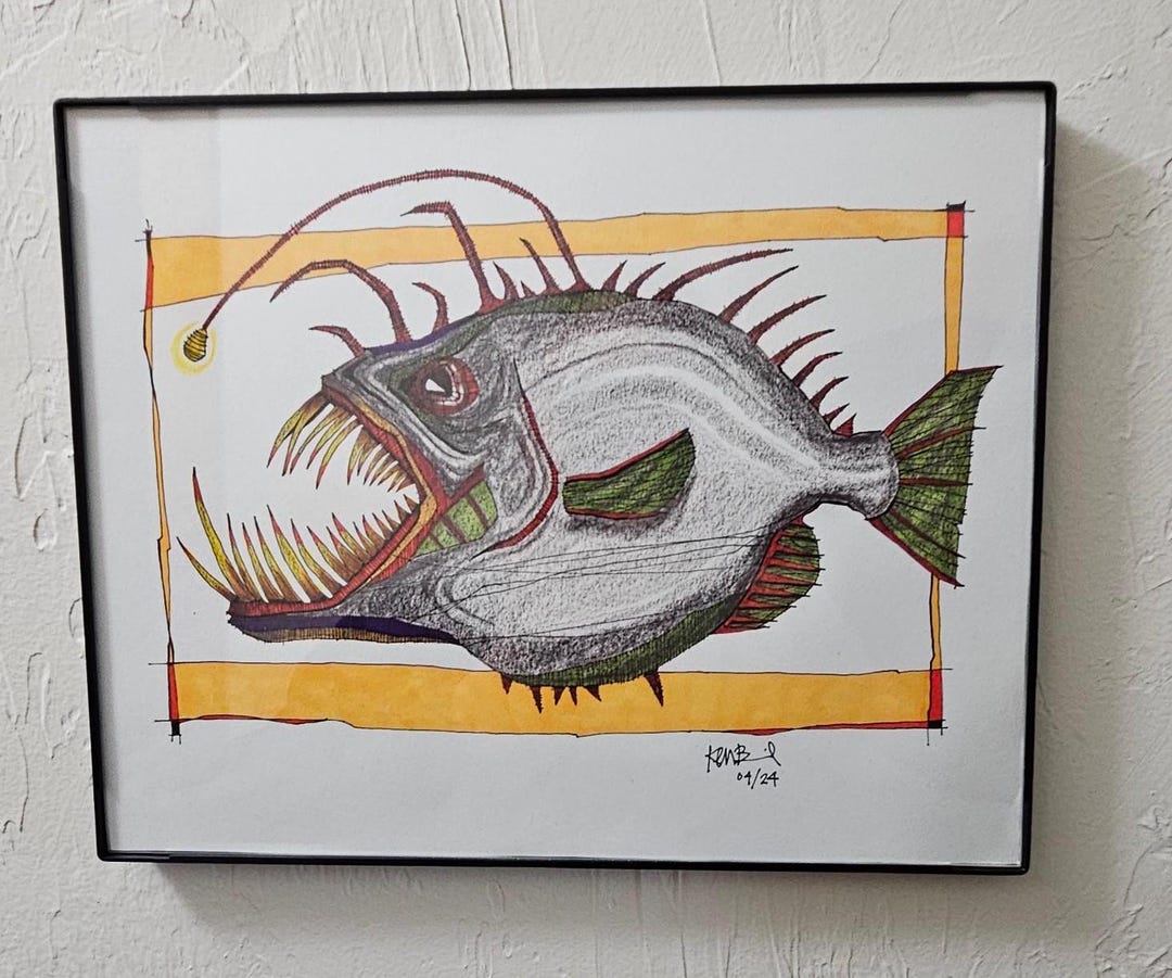 Original Watercolor Pencil & Ink Fish Drawing #5 - Etsy