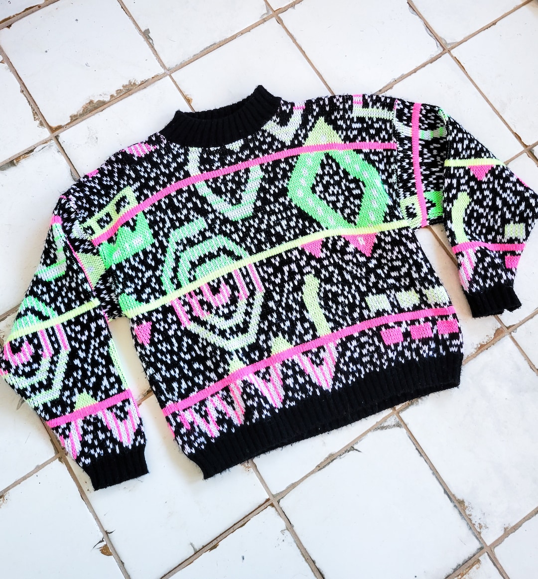80s Neon Shapes Sweater Girls Size Large/xlarge - Etsy