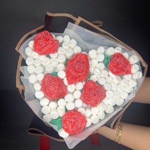 Heart Bouquet, Sour Candy Arrangements, Edible Roses, Valentines Gift ...
