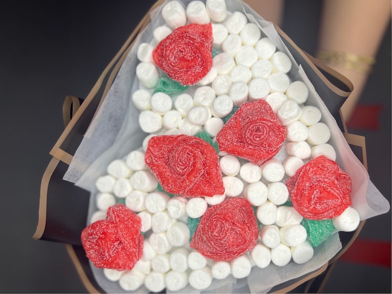 Heart Bouquet, Sour Candy Arrangements, Edible Roses, Valentines Gift ...
