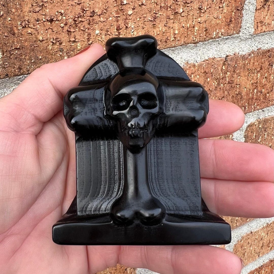 Black Obsidian Skull Headstone-black Obsidian Carving- Hand Carved ...