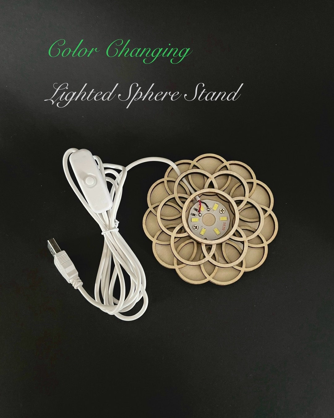 Sacred Circle Wooden LED Light Stand: Color Changing Sphere Holder - Etsy