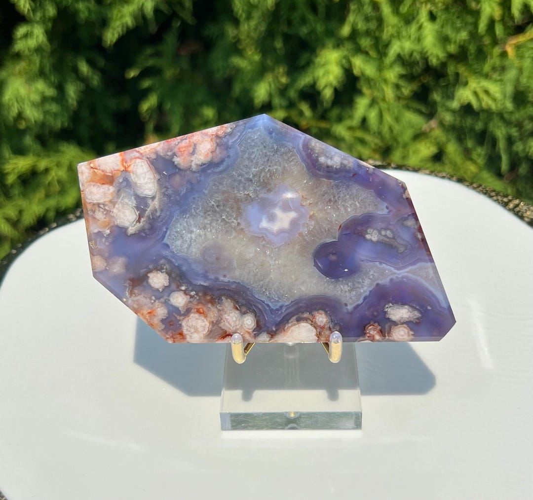 Rare High Quality Blue Flower Agate Slab With Quartz Inclusions, Comes ...