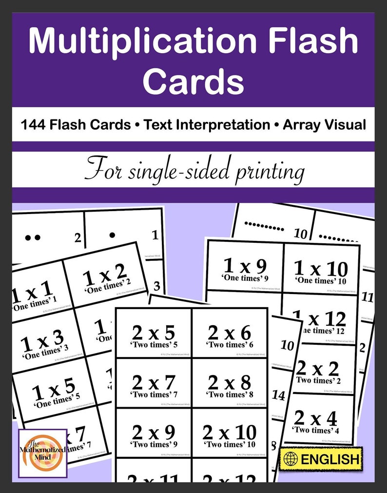 Multiplication Flash Cards - Array & Text - (for Single-sided Printer ...