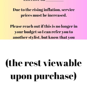 Price Increase for Hairstylists Sign for Raise Prices in the Hair Salon ...