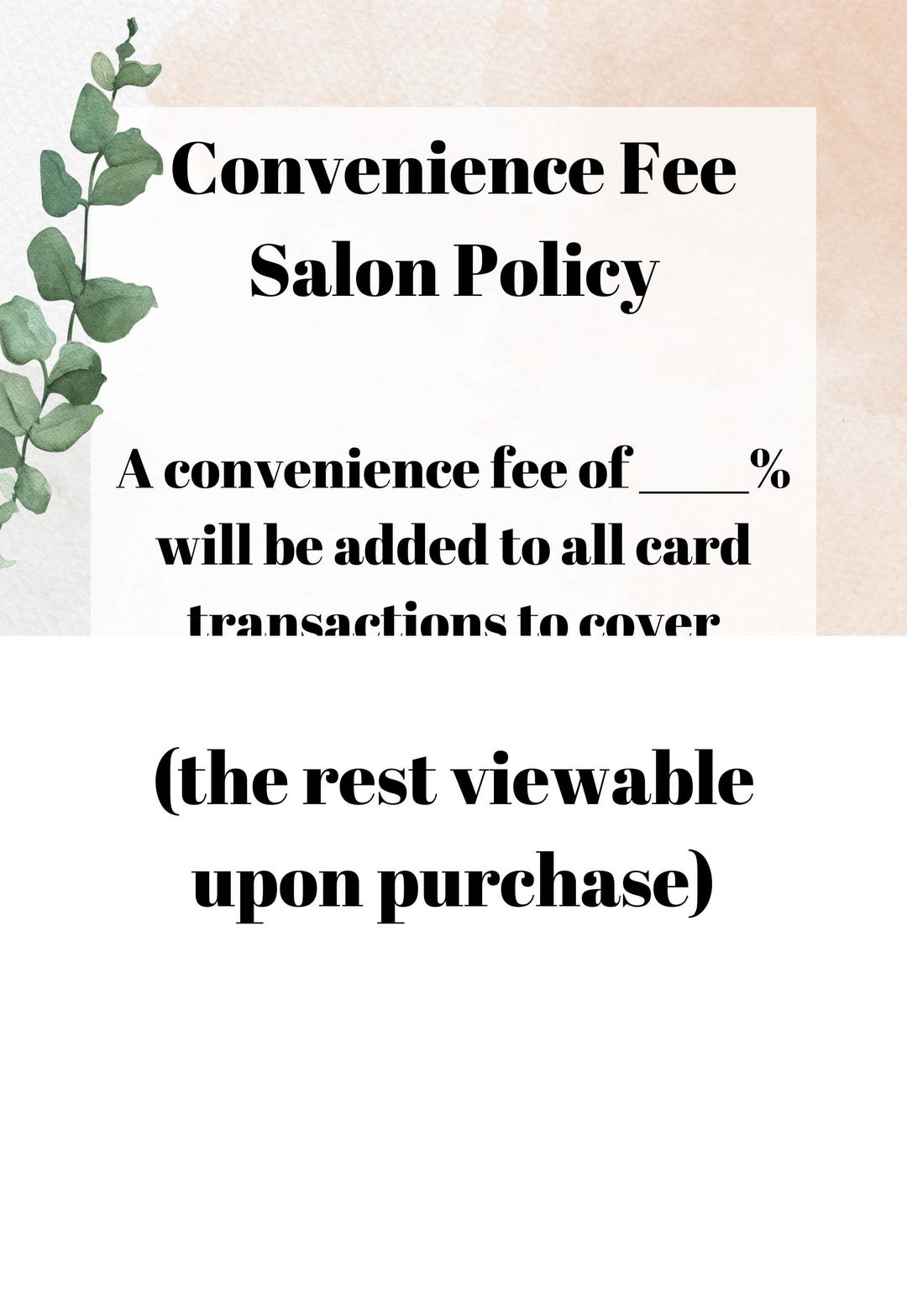 Salon Credit Card Convenience Fee Policy Sign (digital Download) - Etsy