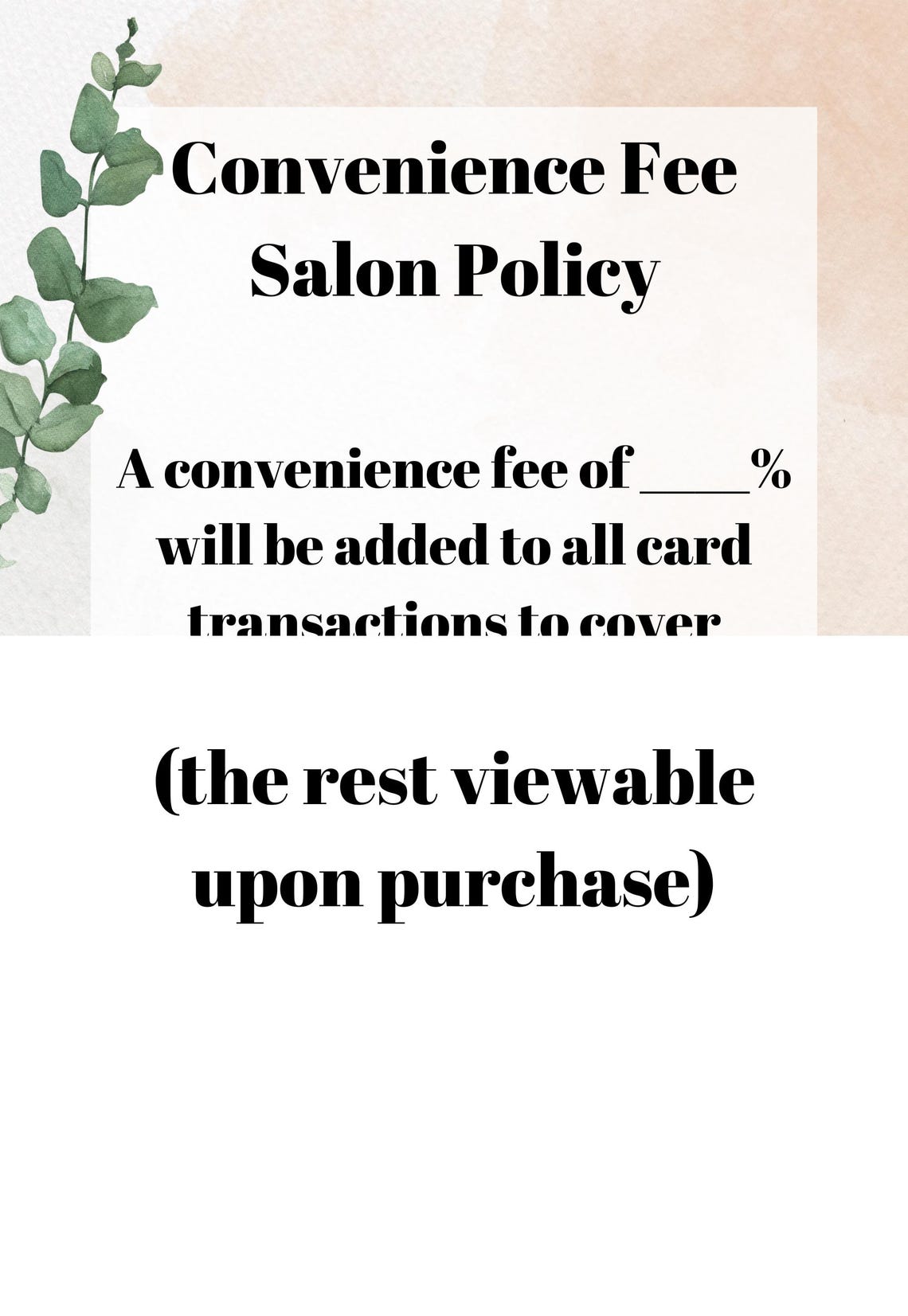 Salon Credit Card Convenience Fee Policy Sign (digital Download) - Etsy
