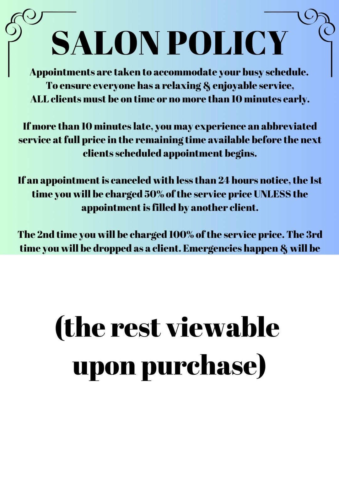 Salon Late Policy Sign, No Shows, Cancellation Notice (PDF) - Etsy