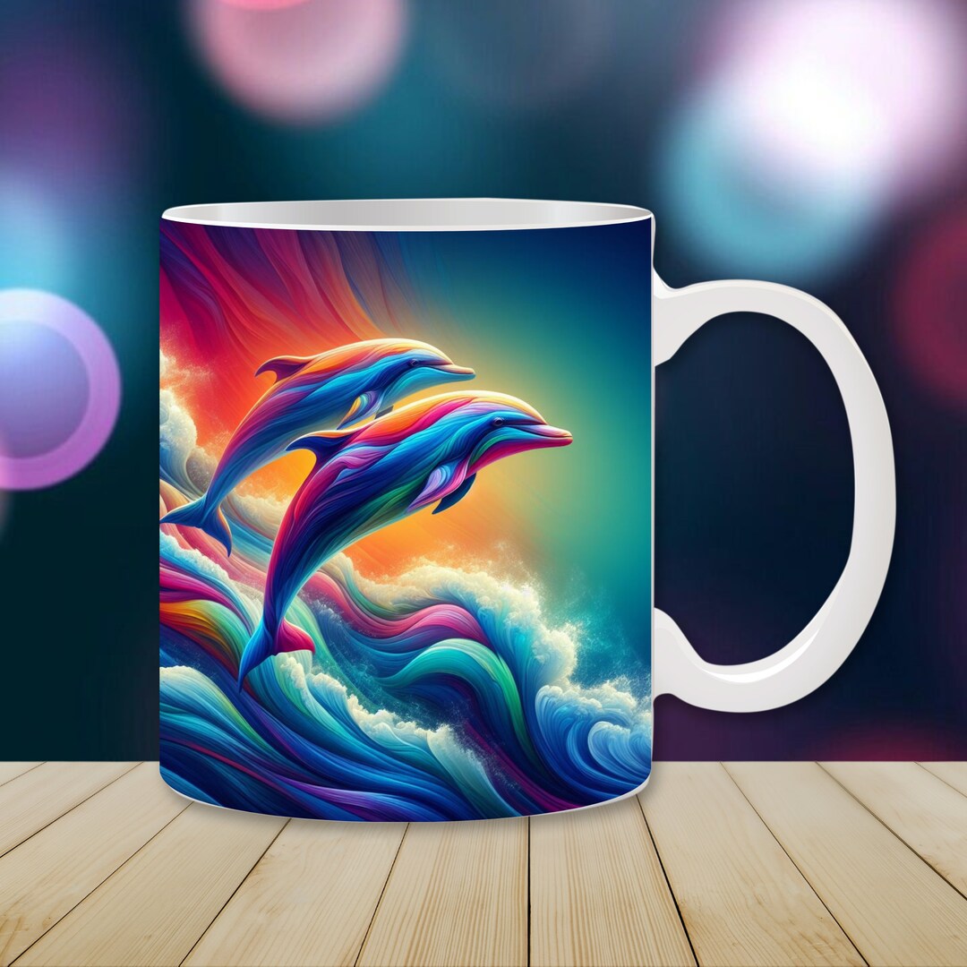 3D Dolphin Mug Wrap, 11oz & 15oz Mug Template, Mug Sublimation Design ...