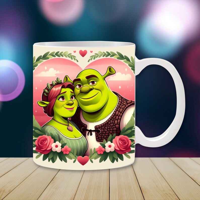 Shrek and Fiona Mug Wrap, 11oz & 15oz Mug Template, Valentine's Mug ...