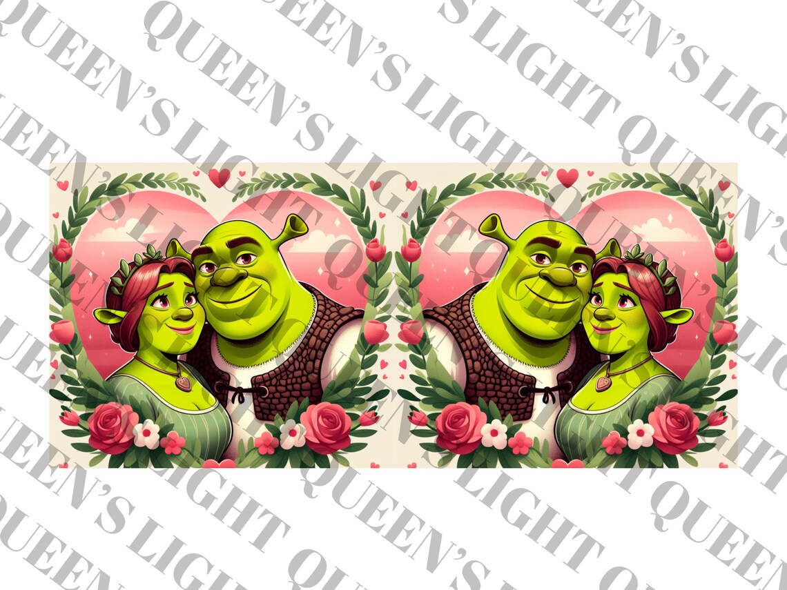 Shrek and Fiona Mug Wrap, 11oz & 15oz Mug Template, Valentine's Mug ...