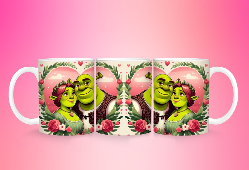 Shrek and Fiona Mug Wrap, 11oz & 15oz Mug Template, Valentine's Mug ...
