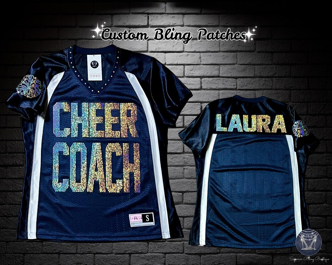 Custom Cheer Coach Bling Women's Patchwork Jersey - Customize Text and ...